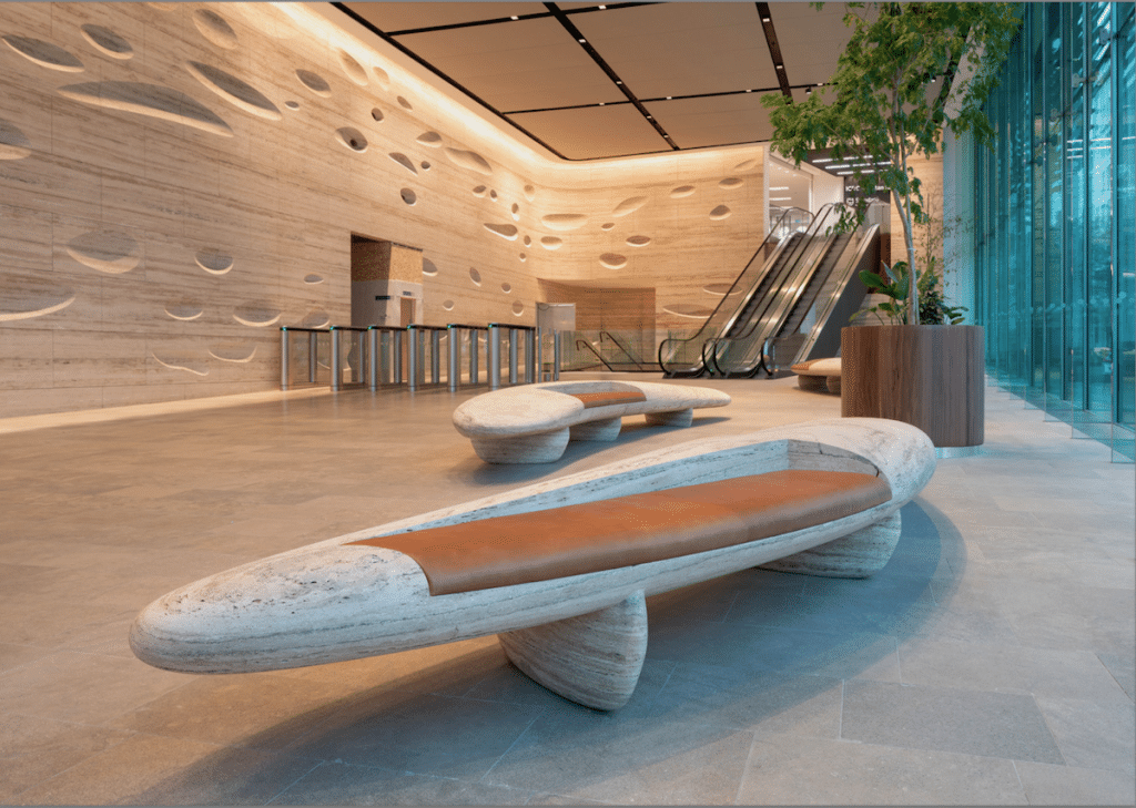 David Worthington Travertine Boulder Benches Unveiled - Artlyst